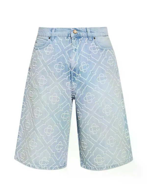 Casablanca Monogram-beaded Denim Shorts - Blue
