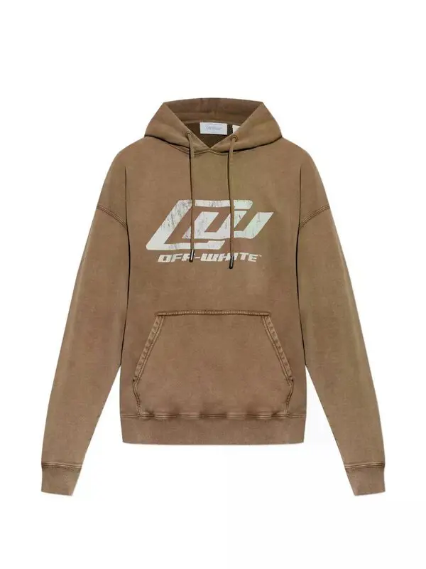 Off-White Logo Kangaroo-pocket Hoodie - Brown