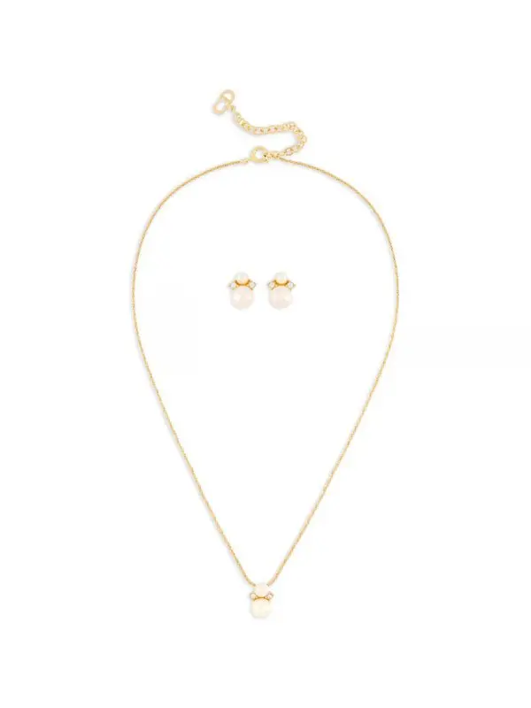 Dior 1980s Pearl Necklace And Earring Set - Gold