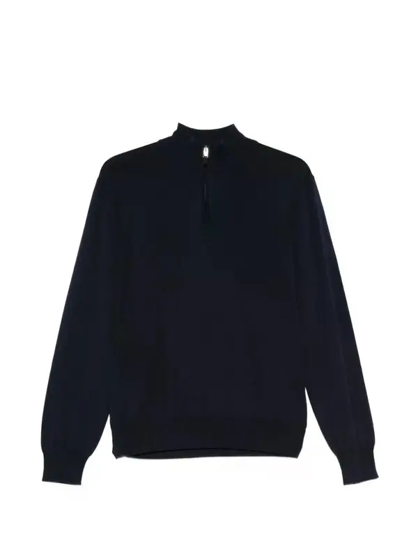 Canali Zip Mock Neck Sweater - Blue