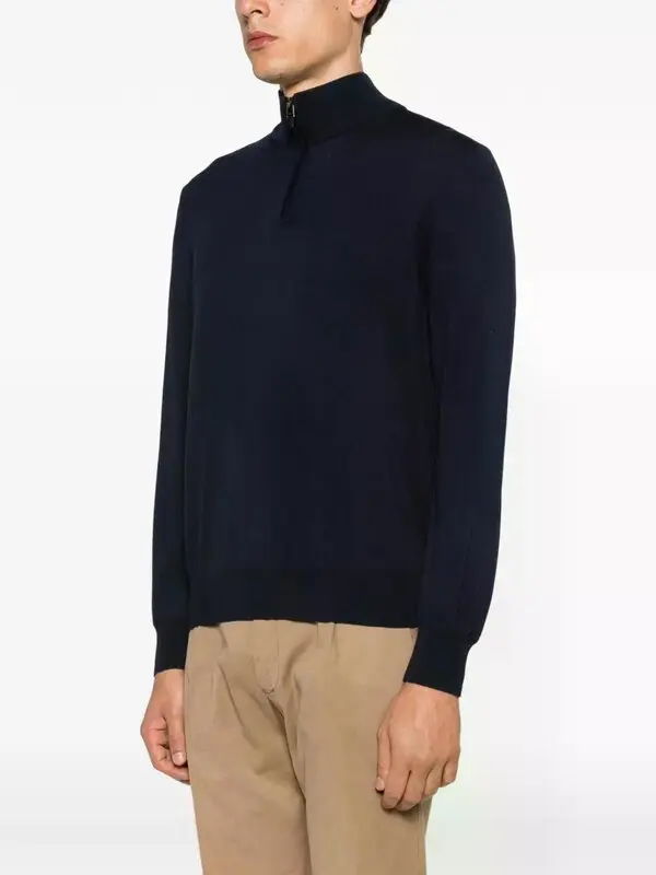 Canali Zip Mock Neck Sweater - Blue