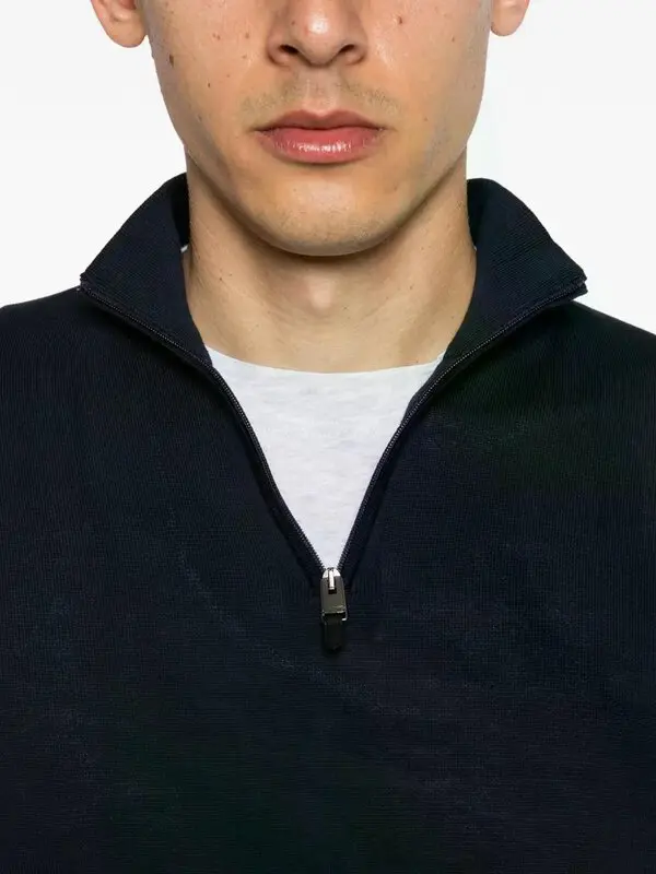 Canali Zip Mock Neck Sweater - Blue