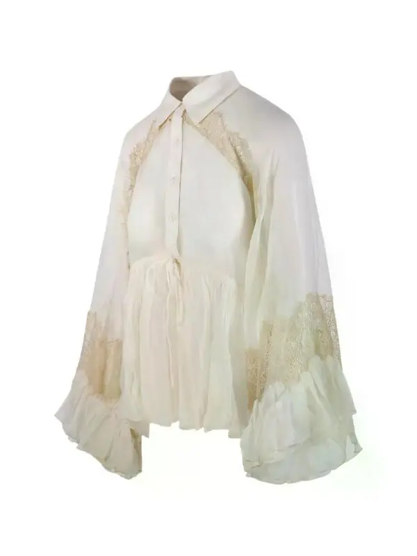 MES DEMOISELLES Deccala Lace Ruffled Blouse - Neutrals