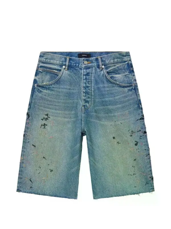 PURPLE BRAND Beaded Splatter Raw-cut Shorts