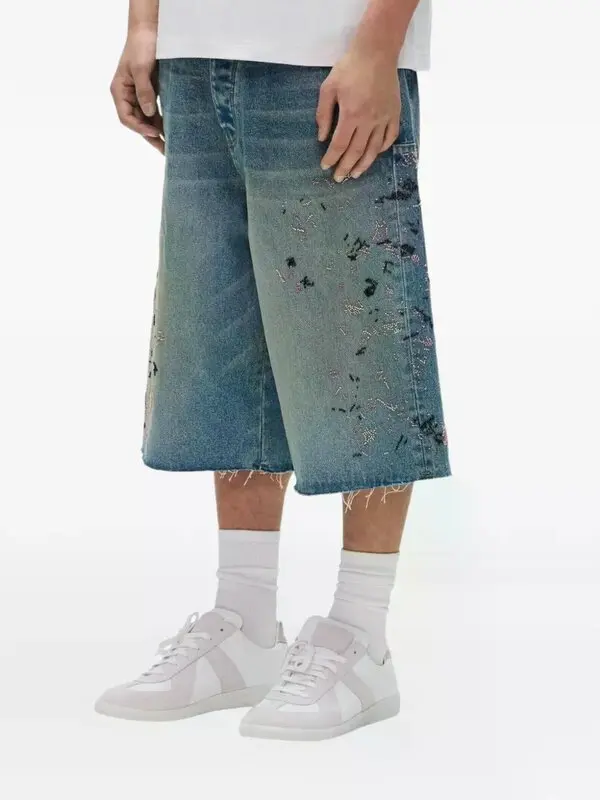 PURPLE BRAND Beaded Splatter Raw-cut Shorts