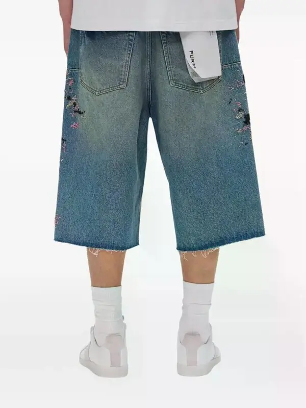 PURPLE BRAND Beaded Splatter Raw-cut Shorts