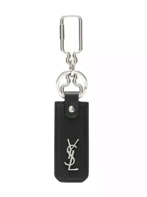 Saint Laurent Cassandre-plaque Leather Keyring - Black