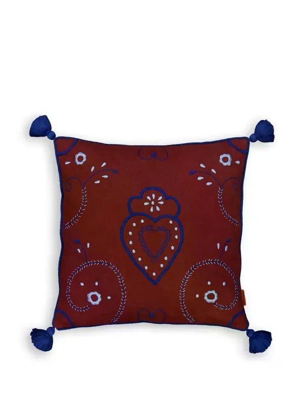 HOUSE OF CAPRICORN Viana Handmade Embroidery Tassel Cushion - Red