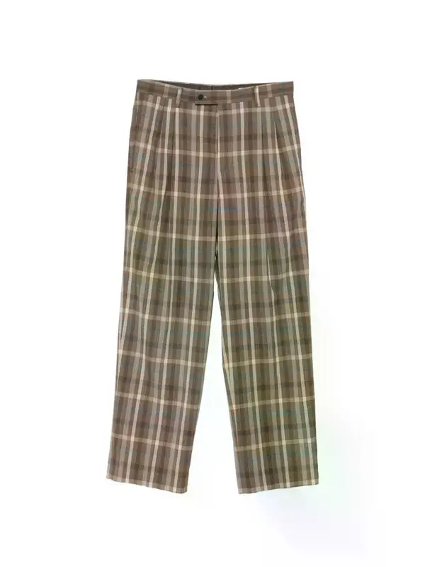 Auralee Check Pleated Trousers - Brown