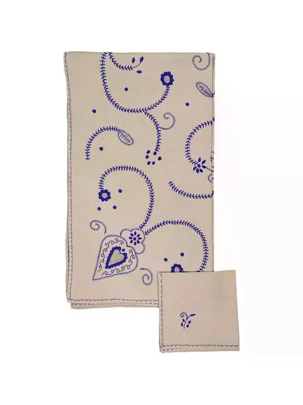 HOUSE OF CAPRICORN Embroidered Linen Tablecloth Set - Neutrals