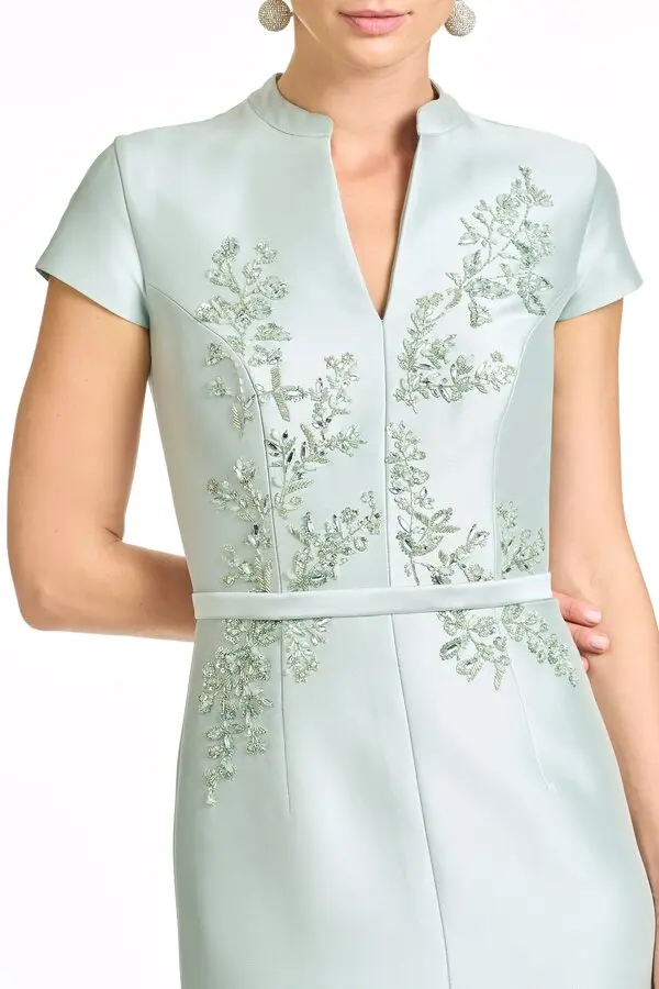 Sachin & Babi Embellished Mikado A-line Gown - Celadon