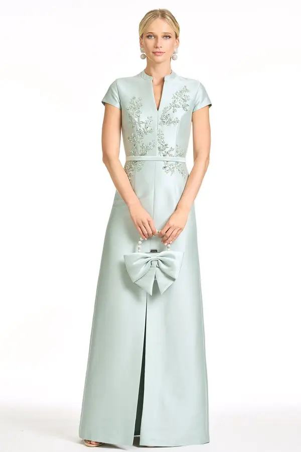 Sachin & Babi Embellished Mikado A-line Gown - Celadon