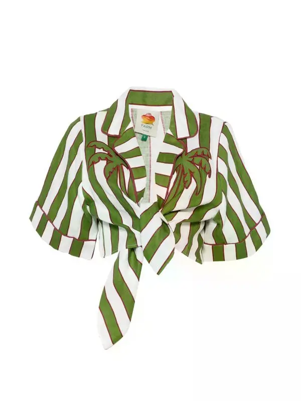 Farm Rio Striped Cropped Blouse - Green