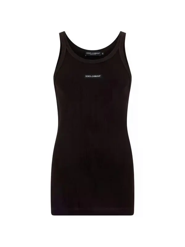 Dolce & Gabbana Logo Patch Ribbed Vest - Brown