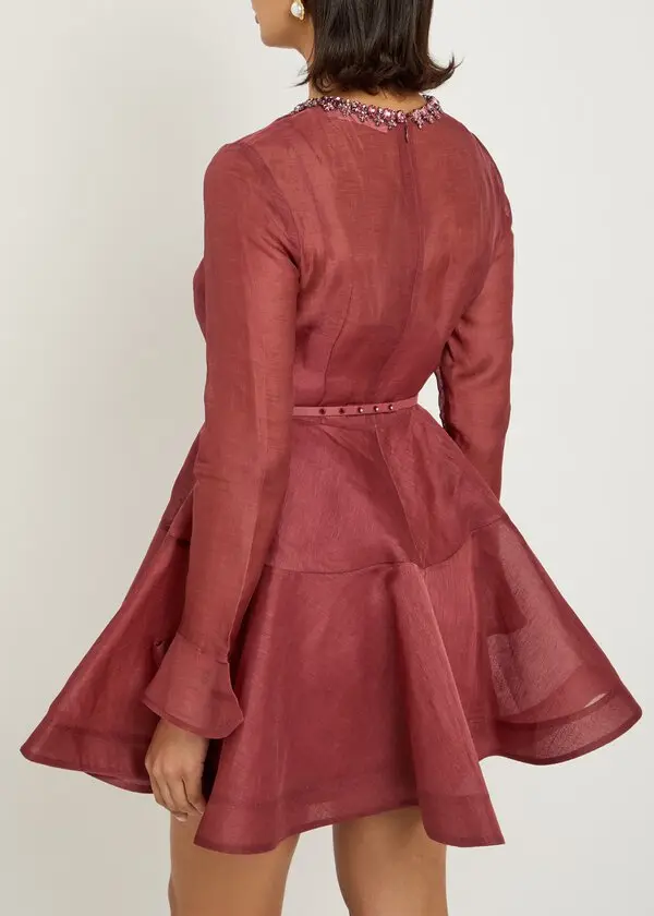 Zimmermann Alchemy Belted Linen-blend Mini Dress - Dark Red