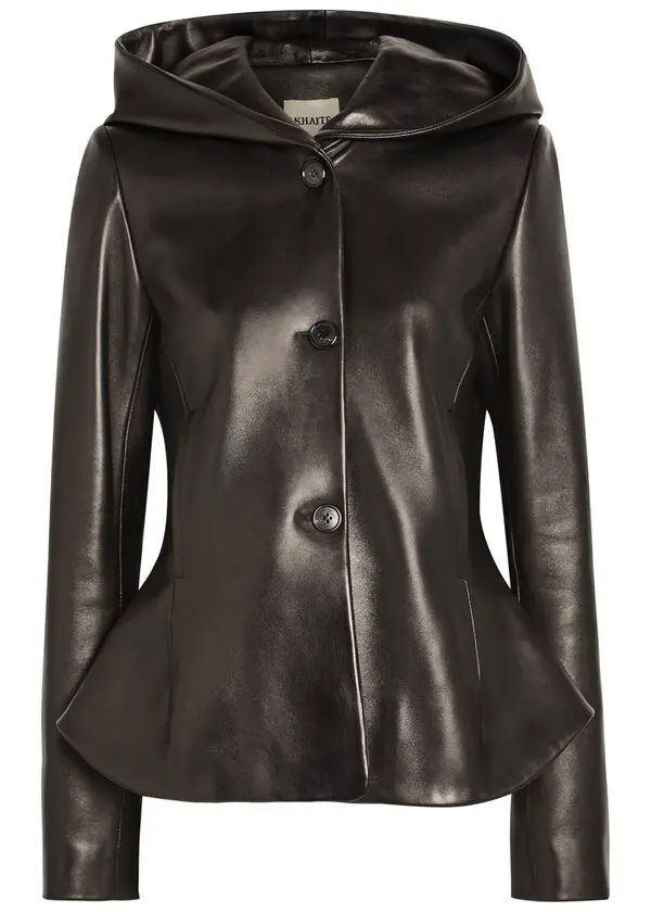 Khaite June Hooded Peplum-hem Leather Jacket - Black
