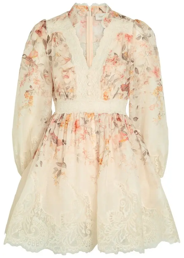 Zimmermann Luna Lace-trimmed Linen-blend Mini Dress