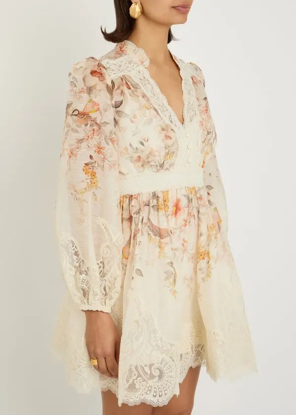 Zimmermann Luna Lace-trimmed Linen-blend Mini Dress