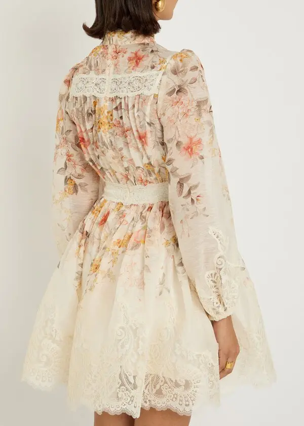 Zimmermann Luna Lace-trimmed Linen-blend Mini Dress