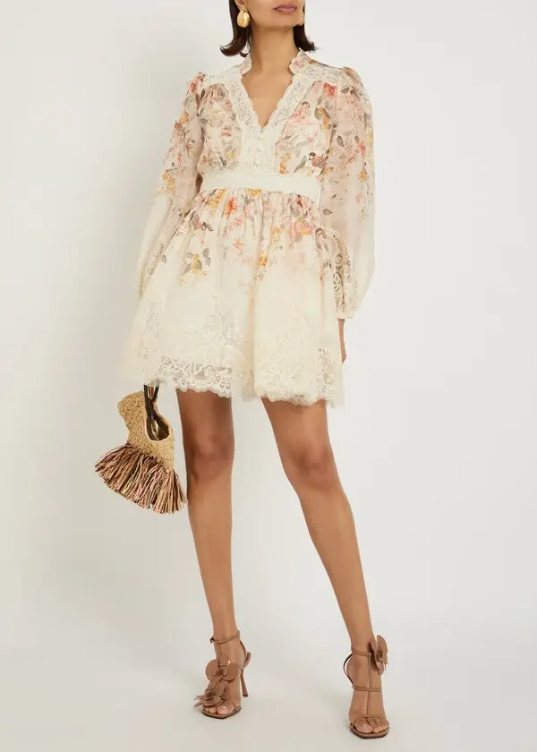 Zimmermann Luna Lace-trimmed Linen-blend Mini Dress