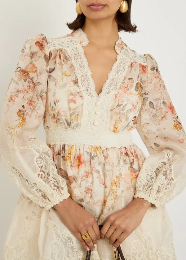 Zimmermann Luna Lace-trimmed Linen-blend Mini Dress - Cream | Editorialist