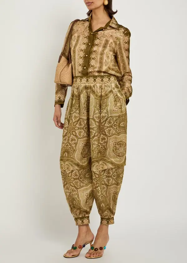 Zimmermann Luna Paisley-print Silk Trousers - Olive