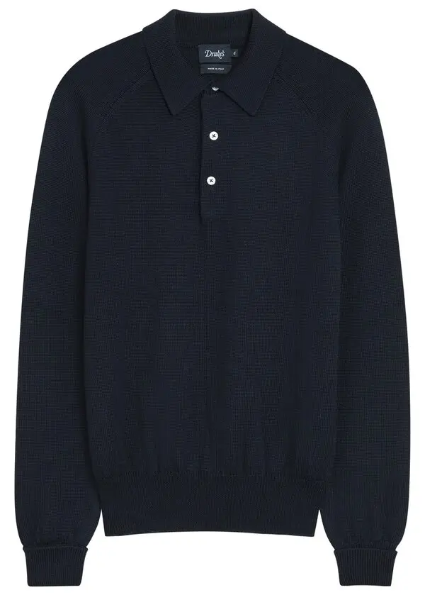DRAKE'S Merino Wool Polo Jumper