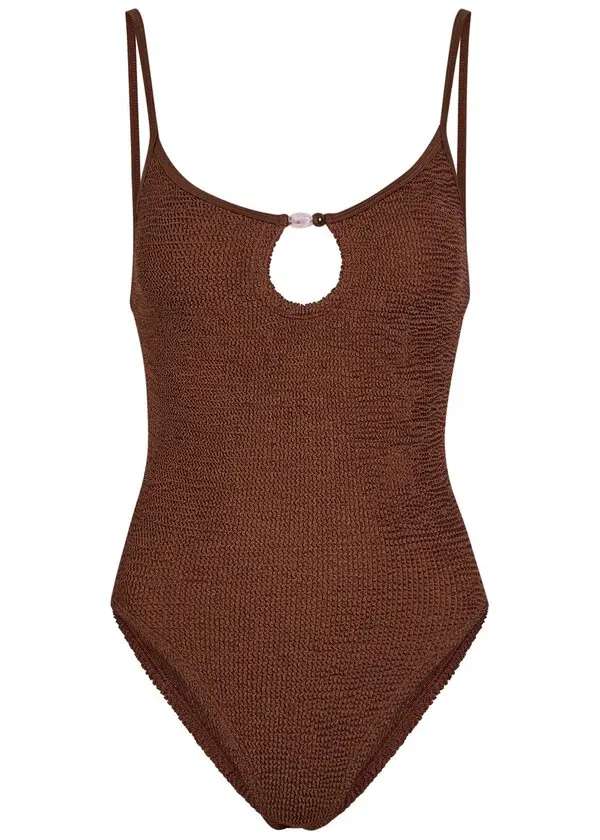 Hunza G Mia Beaded Crinkle Swimsuit - Brown