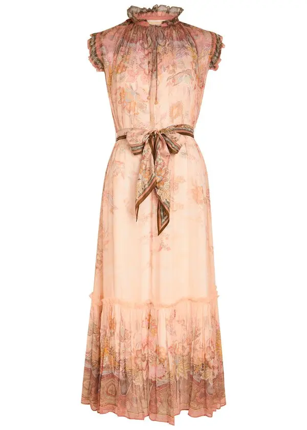 Zimmermann Alchemy Belted Paisley-print Chiffon Midi Dress - Pink