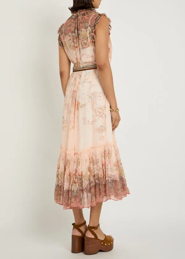 Zimmermann Alchemy Belted Paisley-print Chiffon Midi Dress - Pink