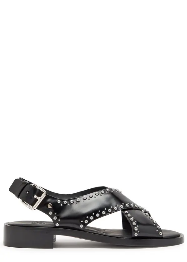 Church's Remi Stud-embellished Glossed Leather Sandals - Black