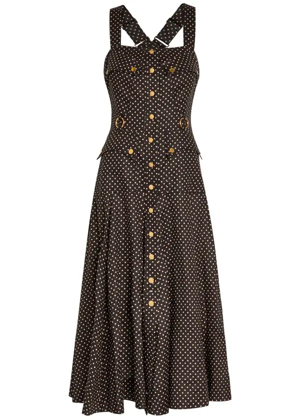 Zimmermann Luna Polka-dot Linen Midi Dress - Black