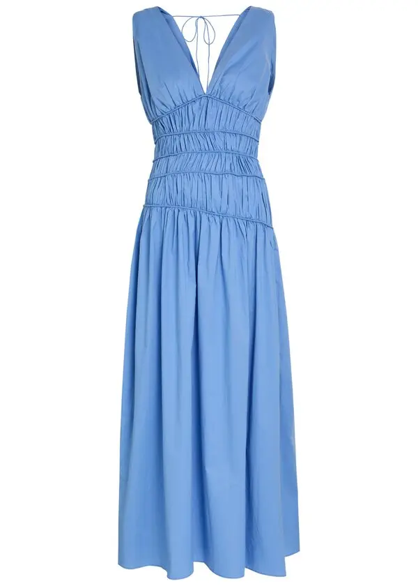 Faithfull The Brand Saja Smocked Cotton Maxi Dress - Blue