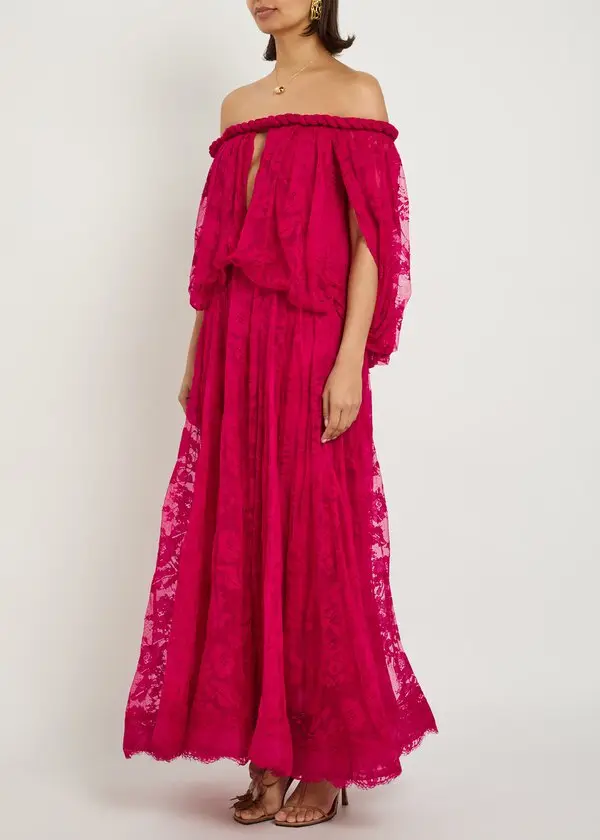 Zimmermann Lace Off-the-shoulder Gown - Fuchsia