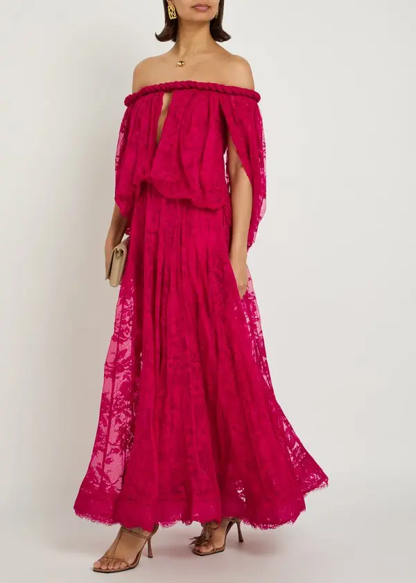 Zimmermann Lace Off-the-shoulder Gown - Fuchsia