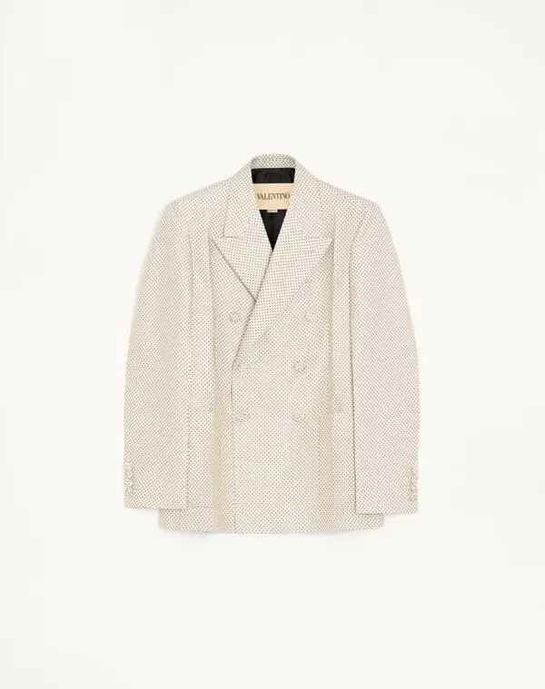 Valentino Garavani Double-breasted Silk Jacquard Jacket With Pressed Crease - Ivory/black
