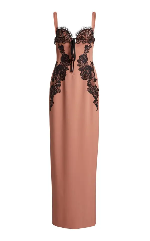 Zuhair Murad Wool And Lace Long Dress - Orange