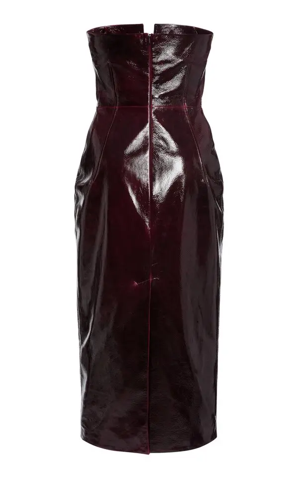 Elie Saab Vinyl Leather Midi Dress - Burgundy | Editorialist