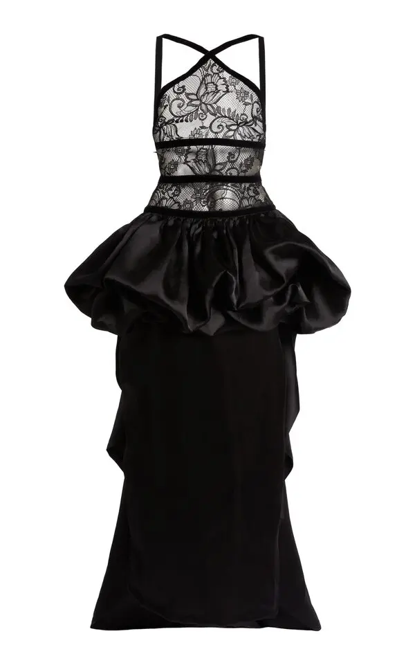Elie Saab Lace-organza Maxi Dress - Black