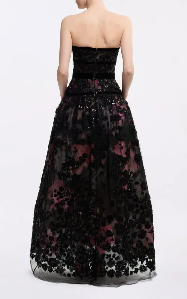elie saab tulle embroidered midi dress ELIE SAAB
