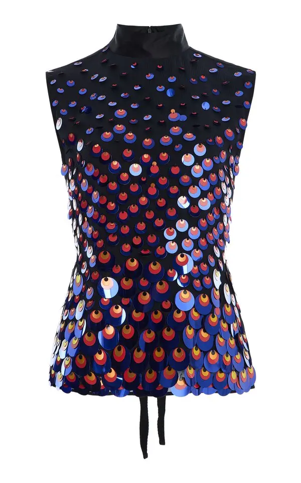 Christopher John Rogers Silk Embellished Mock Neck Shell - Black