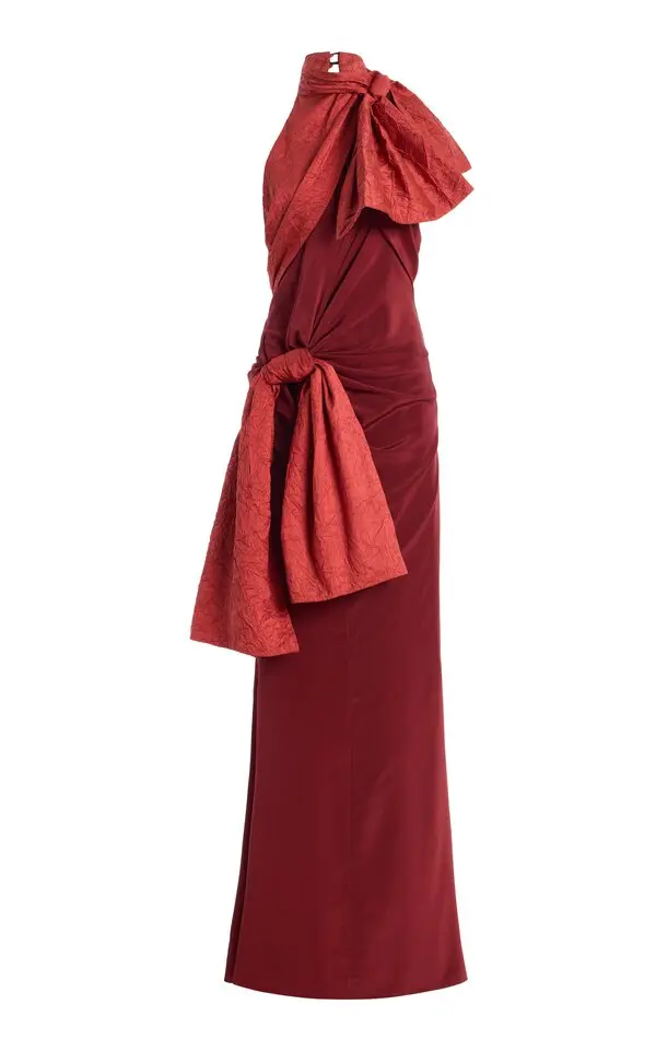 Christopher John Rogers Silk Double Bow Maxi Dress - Red