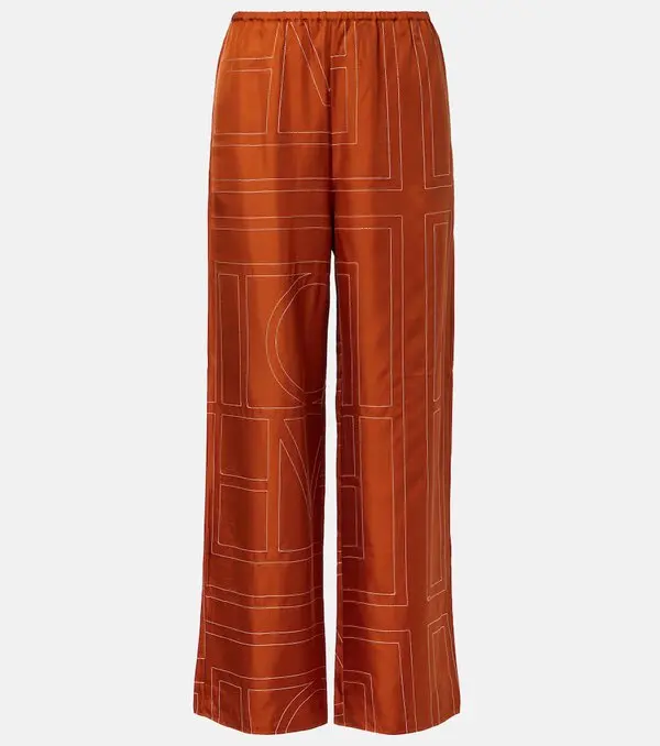 TOTEME Monogram Silk Twill Pajama Pants - Orange