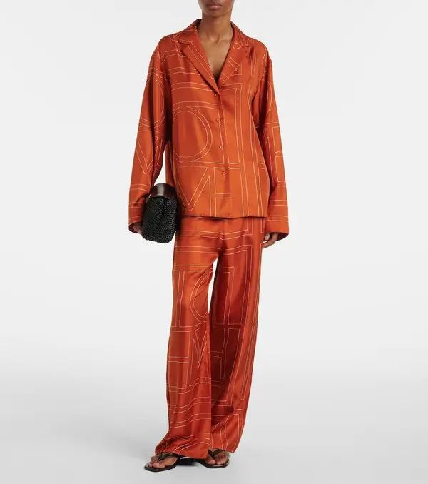 TOTEME Monogram Silk Twill Pajama Pants - Orange
