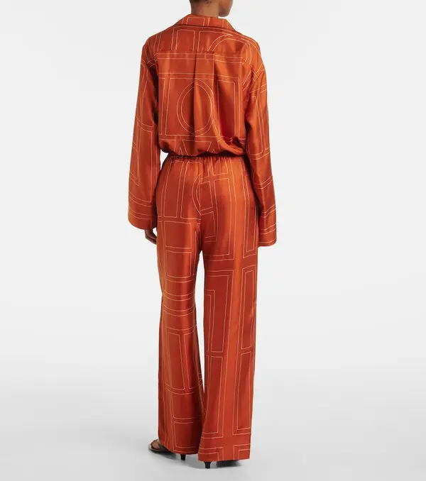 TOTEME Monogram Silk Twill Pajama Pants - Orange