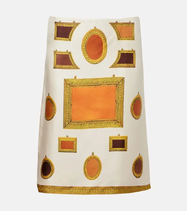 Versace Printed Silk Twill Pencil Skirt - White