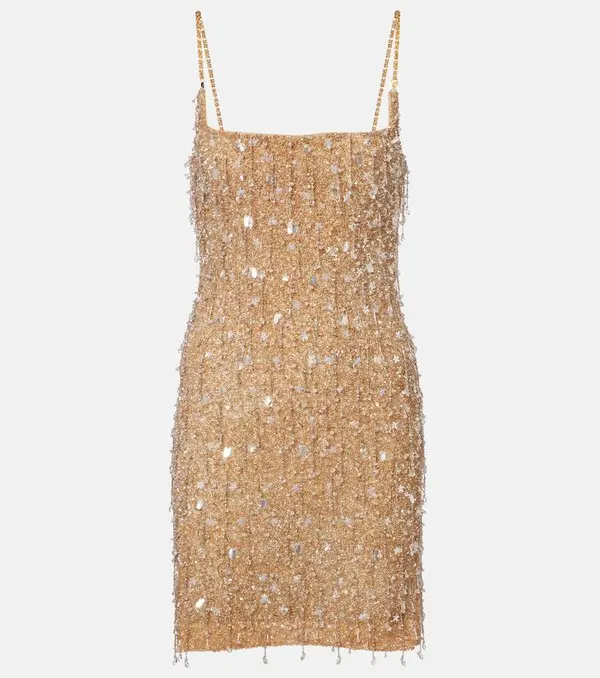 LA FUORI Là Fuori Drops Of Champagne Embellished Minidress - Beige
