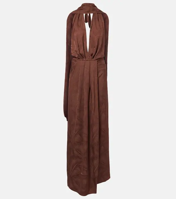 Johanna Ortiz Halterneck Jacquard Maxi Dress - Brown