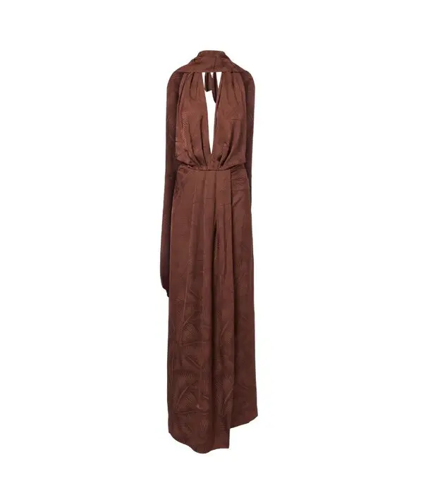 Johanna Ortiz Halterneck Jacquard Maxi Dress - Brown