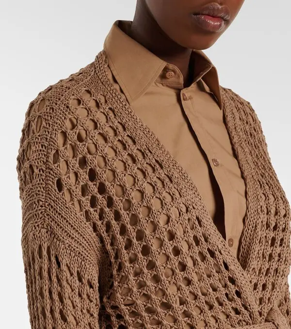 Max Mara Gelo Open-knit Cotton Wrap Cardigan - Brown